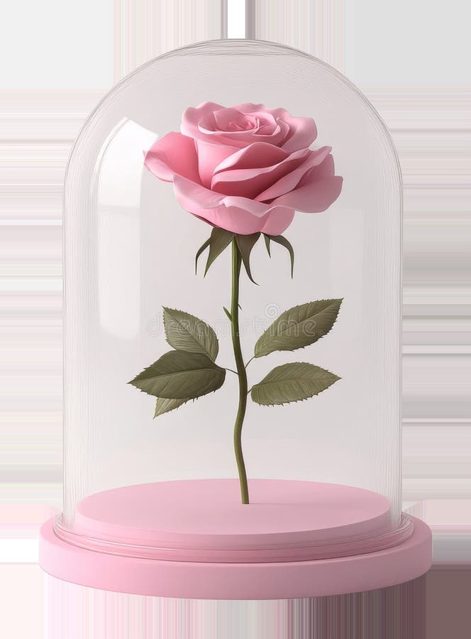 Pink Rose Under a Glass Dome on a Pink Base Stock Image - Image of ...