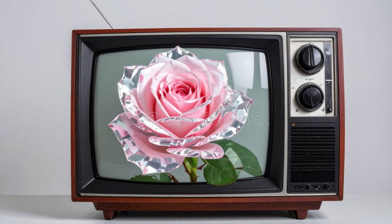 Pink Rose on Vintage Television Screen Stock Illustration ...