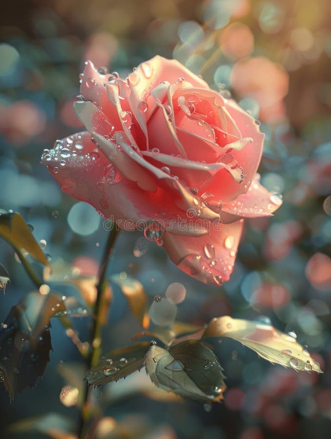 A Pink Rose with Water Droplets on it Stock Photo - Image of generated ...