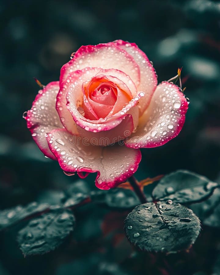 A Pink Rose with Water Droplets on it Stock Image - Image of serene ...