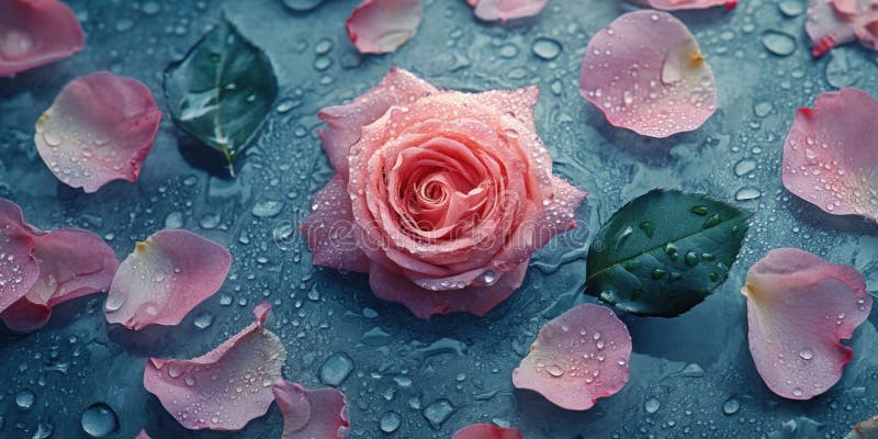 Pink Rose with Water Droplets Stock Photo - Image of nature, calm ...