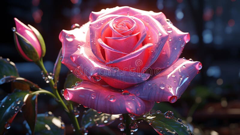 Pink Rose with Water Drops Isolated Energetic Stock Illustration ...