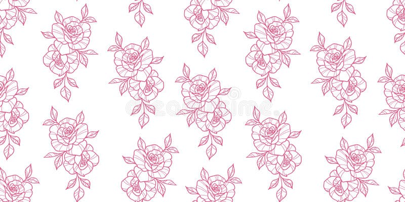 Pink Rose on White Background, Seamless Repeat Pattern Stock Vector ...