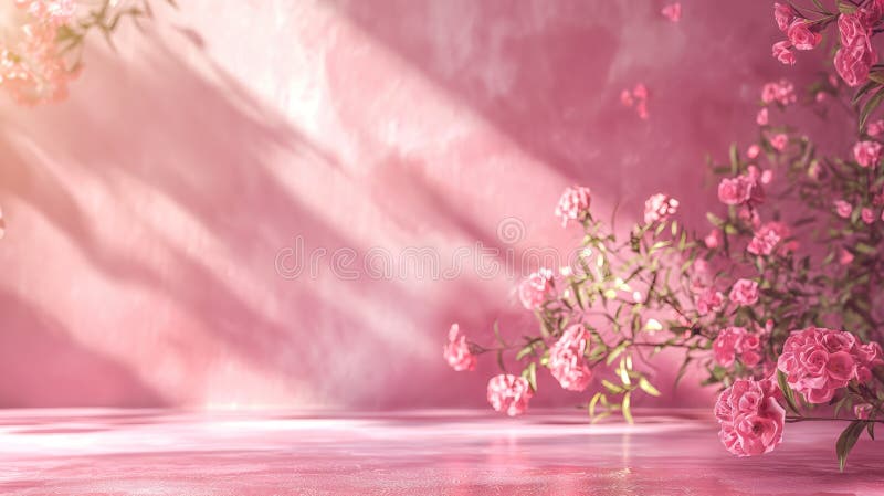 Pink Roses on a Pink Background with a Shadow from the Sun Stock ...