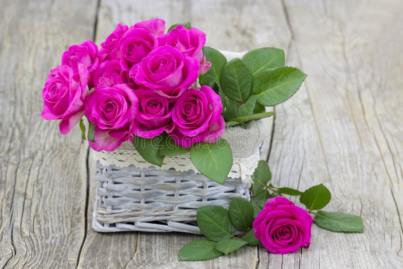 Pink roses in a basket stock photo. Image of beautiful - 36901852