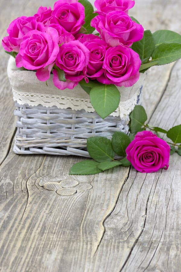 Pink roses in a basket stock photo. Image of mother, lovely - 29539076