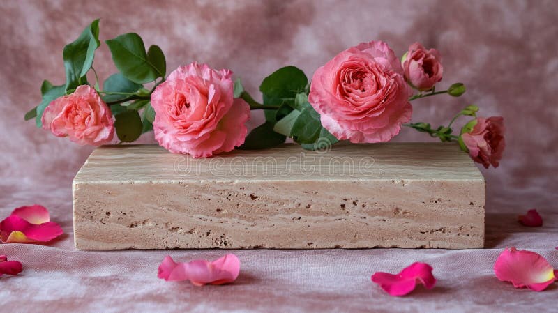 Pink Roses on Beige Stone Block Stock Illustration - Illustration of ...