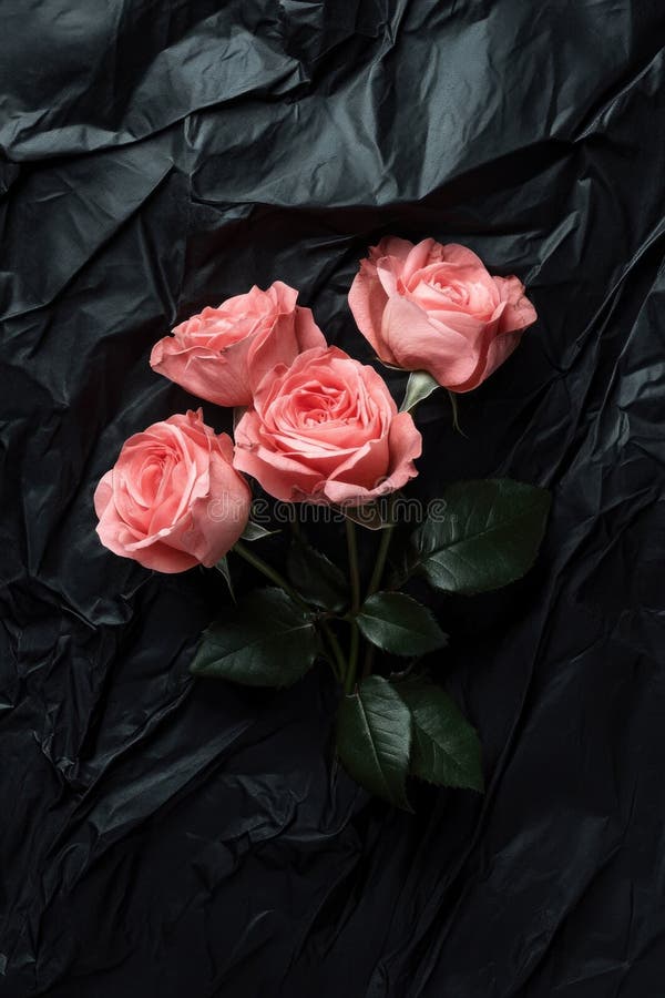 Pink Roses on Black Sheet stock photo. Image of creative - 385077332