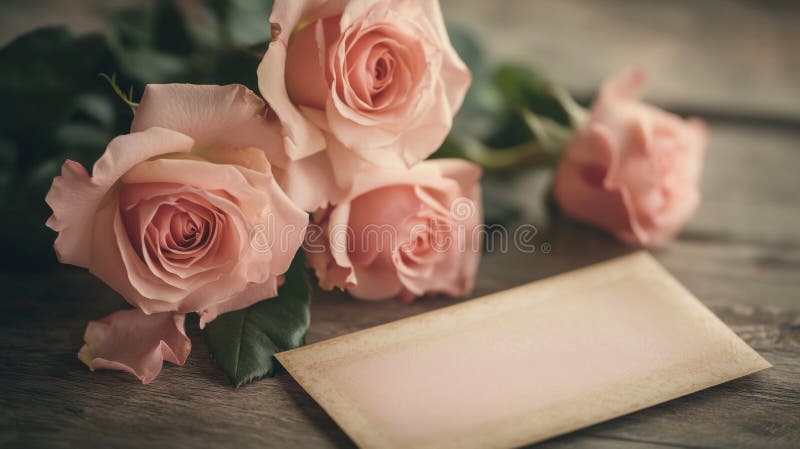 Pink Roses and a Blank Vintage Notecard Stock Illustration ...