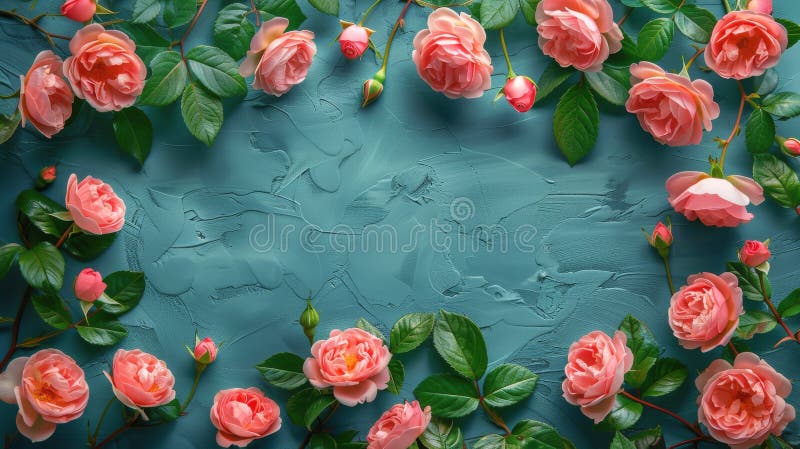 Pink Roses on Blue Background Stock Image - Image of background, garden ...