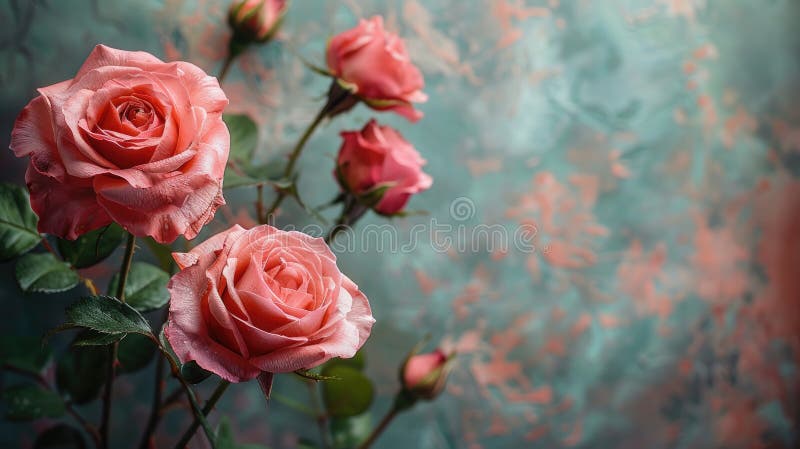 Pink Roses with Bokeh on Textured Background, Copy Space. Stock Image ...