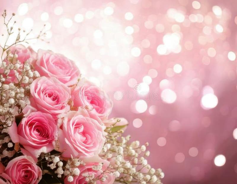 Pink Roses Bouquet with Pearls on a Soft Pastel Background Stock ...