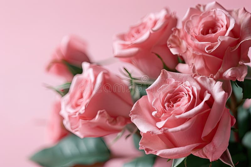 Pink Roses Bouquet on Pink Background Stock Photo - Image of buds ...