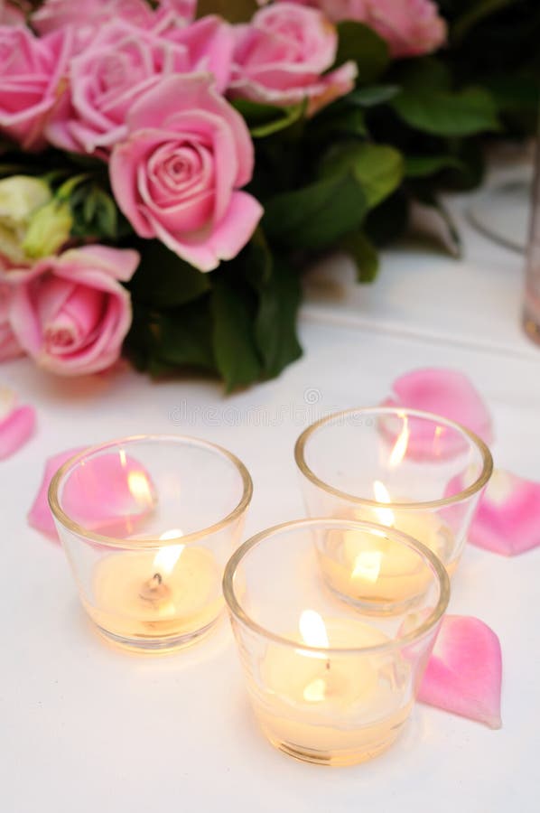 Pink Roses And Candles - Free Photo from StockFreeImages