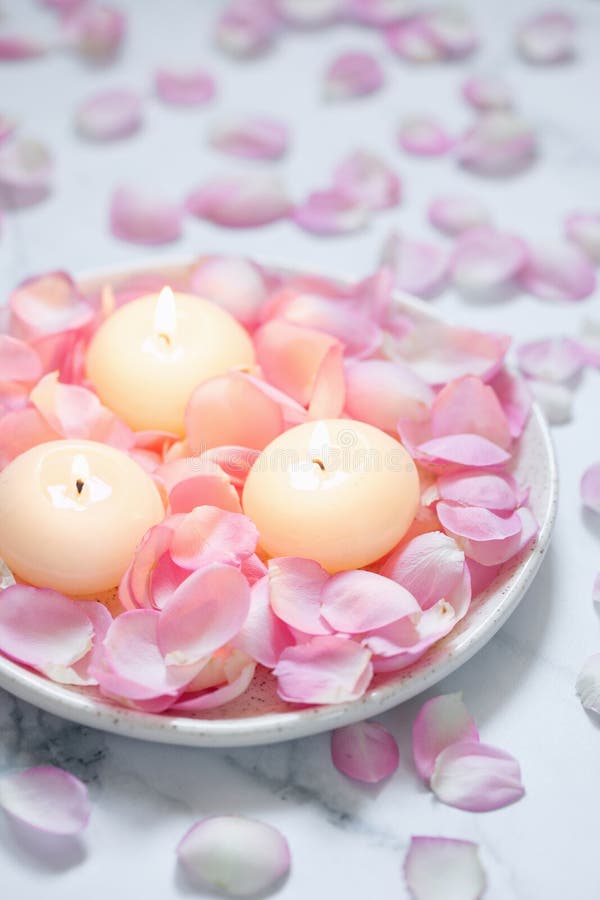 Pink roses and candles stock photo. Image of decorative - 110303256