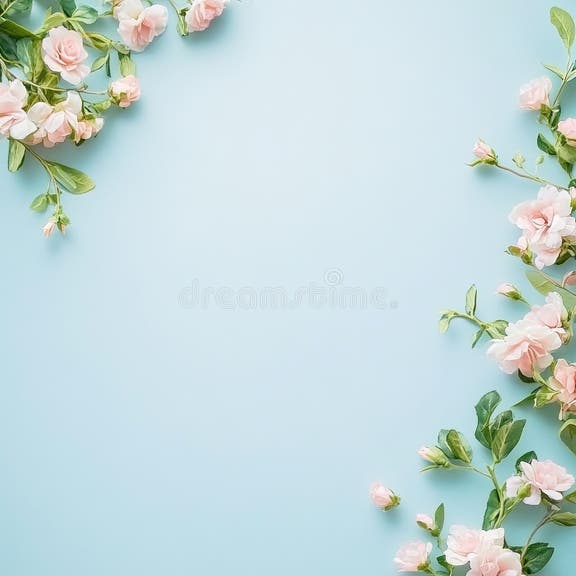 Pink Roses Corner Frame on Blue Background Stock Photo - Image of ...