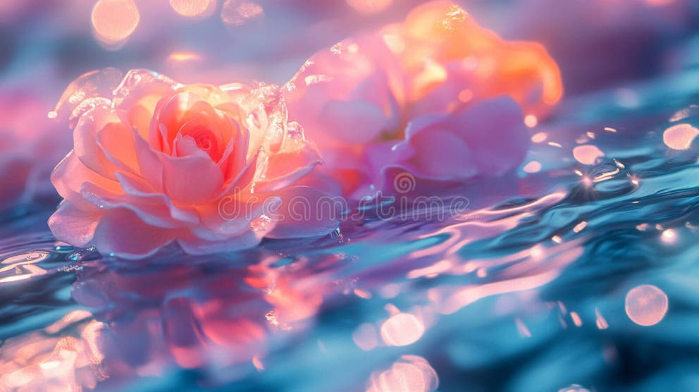 Pink Roses Float Gently on Water Surface Stock Illustration ...