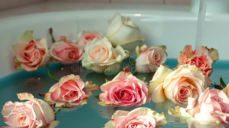 Pink Roses Floating in Blue Bath Water Stock Footage - Video of ...