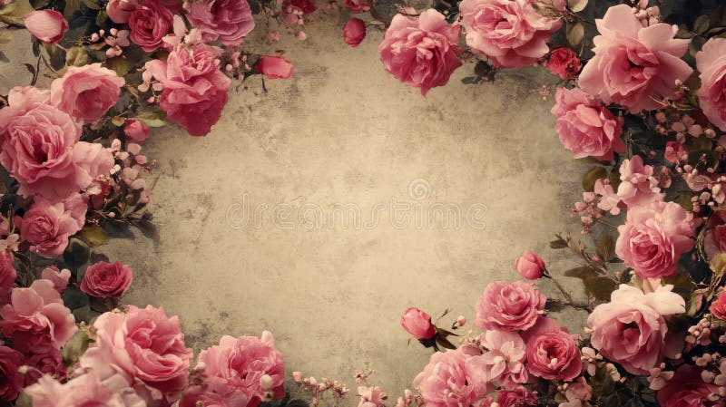 Pink Roses Frame Vintage Background Floral Design Stock Illustration ...