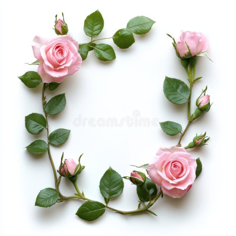 Pink Roses Frame White Background Floral Arrangement Romantic Design ...