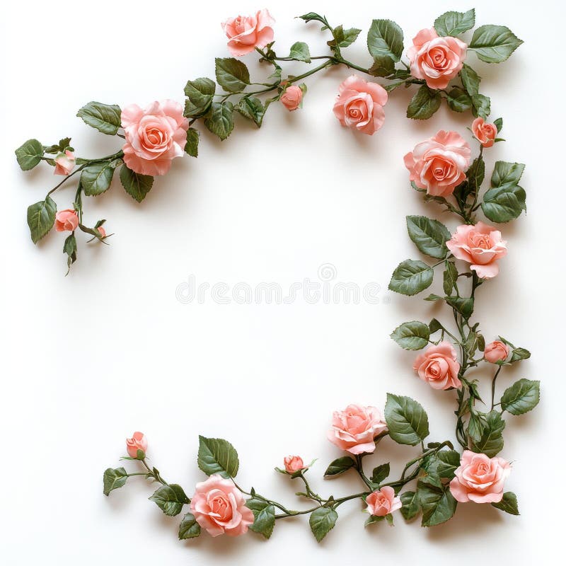 Pink Roses Frame White Background Floral Design Romantic Decoration ...