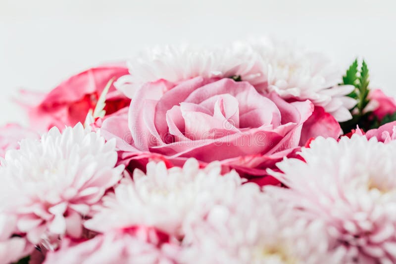 Pink Roses and Daisy Flowers Wedding Bouquet Stock Photo - Image of ...
