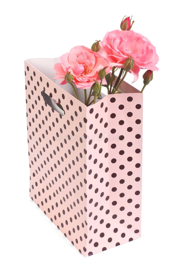 Pink Gift Paper Bag and a Red Rose Stock Image - Image of beautiful ...