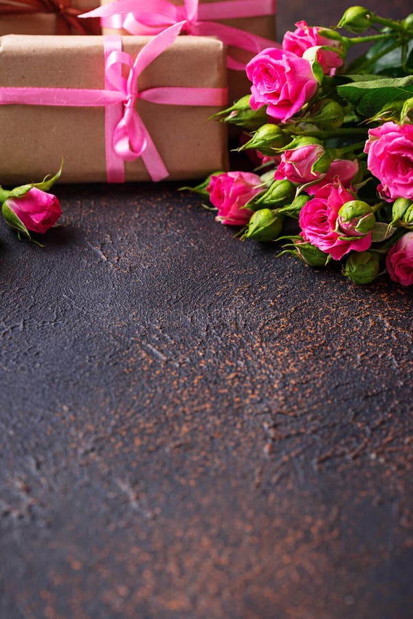 Pink Roses and Gift Boxes with Ribbons Stock Image - Image of nature ...