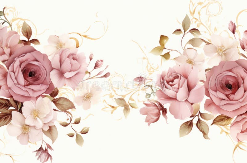 Pink Roses and Gold Frames Template with Frame Stock Illustration ...