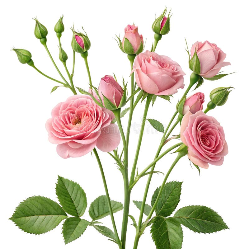 Pink Roses with Green Stems on White Background Stock Illustration ...