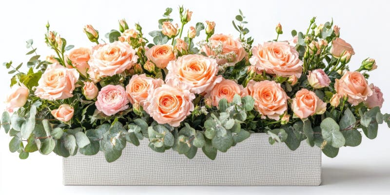 Pink Roses and Greenery in Vase Stock Photo - Image of wedding, home ...
