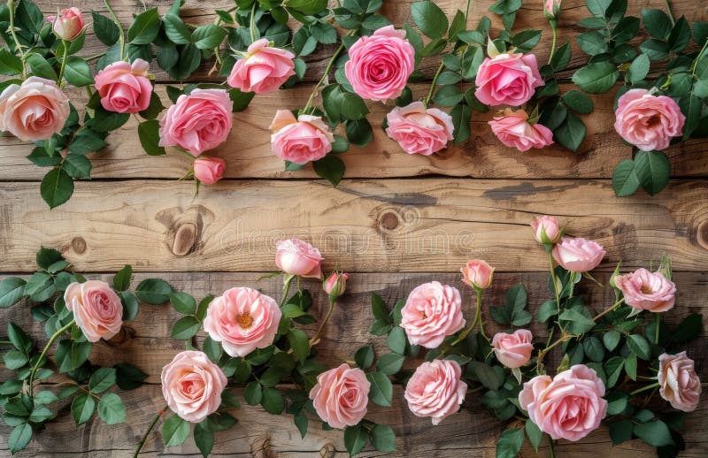 Pink Roses Growing on Wooden Wall Stock Photo - Image of nature ...