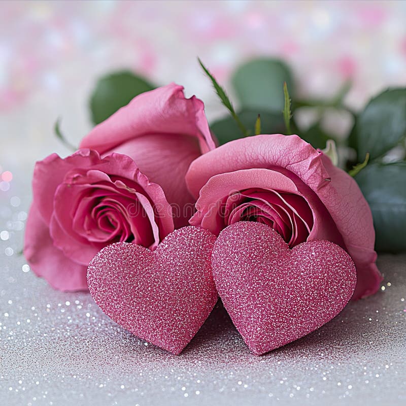 Pink Roses and Hearts stock image. Image of present - 352646141