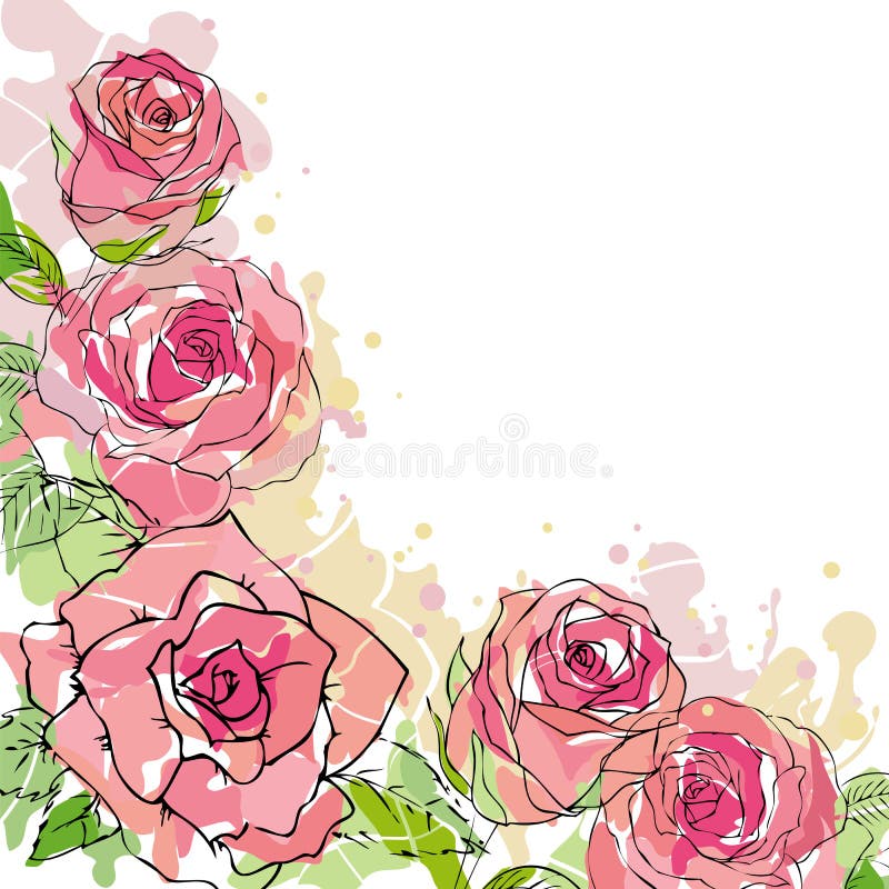 Pink Roses Illustration Card Stock Vector - Illustration of watercolor ...