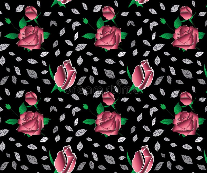 Pink Roses and Leaves Vector Repeat Pattern Stock Vector - Illustration ...