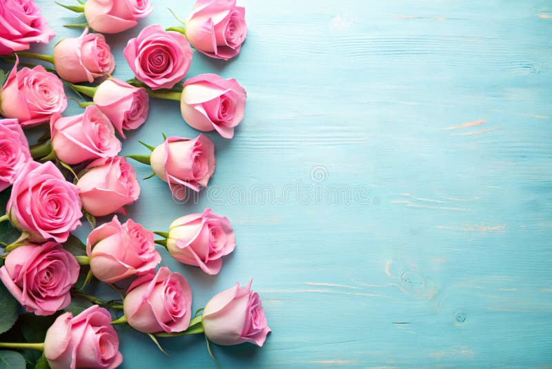 Pink Roses on Light Blue Background Stock Illustration - Illustration ...