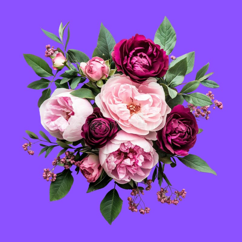 Pink Roses and Maroon Peony on a Transparent Background Stock Photo ...