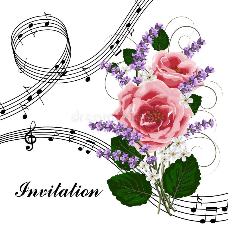 Red Roses with Music Notes. Stock Vector - Illustration of leaf, gold ...