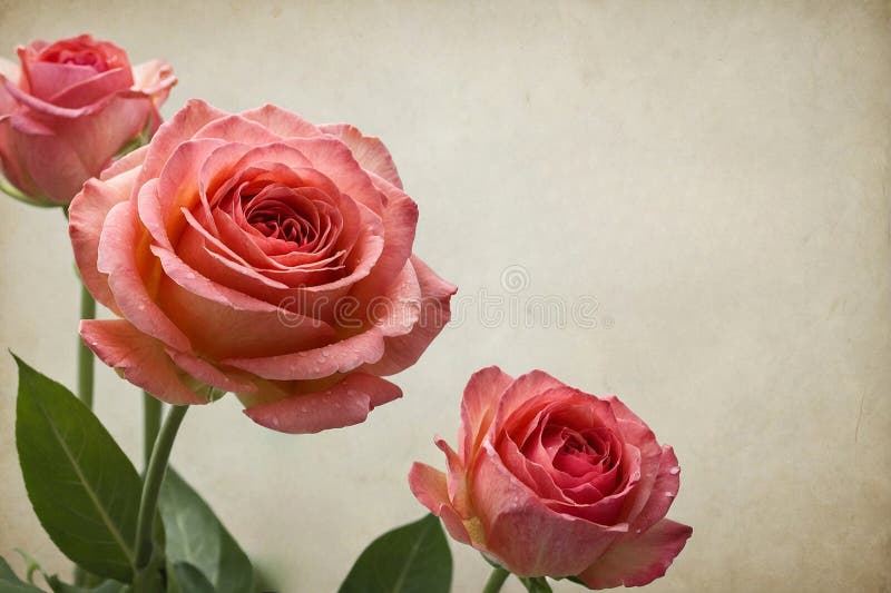 Pink Roses on Old Paper Background with Copy Space for Text or Image ...