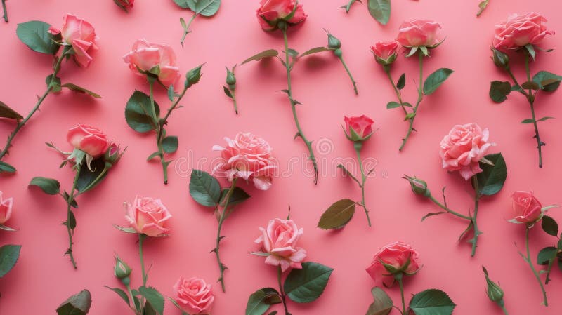 Pink Roses Pattern on a Pink Background Stock Photo - Image of nature ...