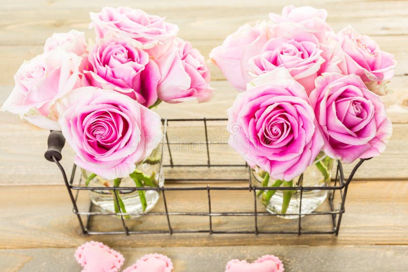 Pink roses stock image. Image of rustic, wood, pink, bouquet - 88379929