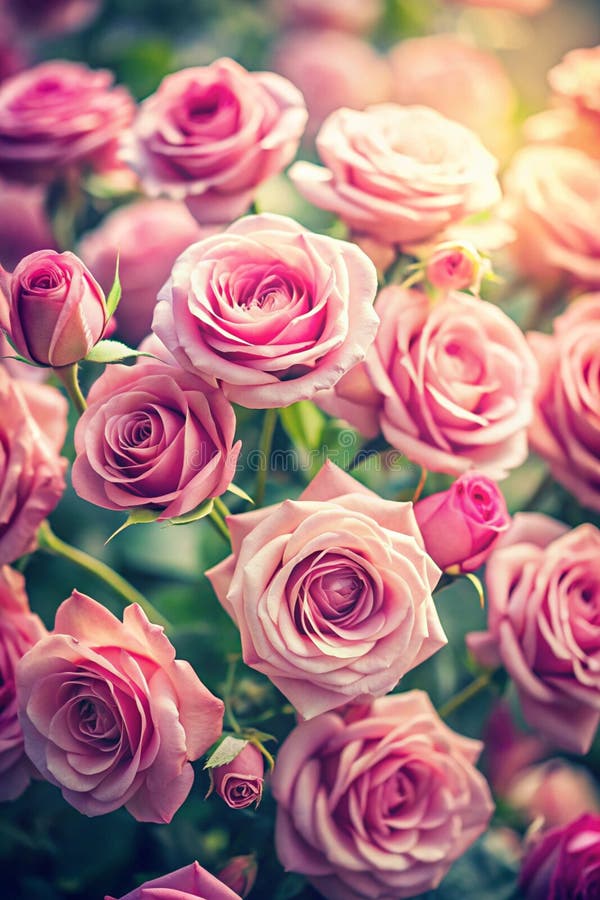 Pink Roses with Retro Filter Background Stock Illustration ...