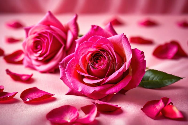 Pink Roses and Pink Rose Petals on Soft Silk Stock Illustration ...