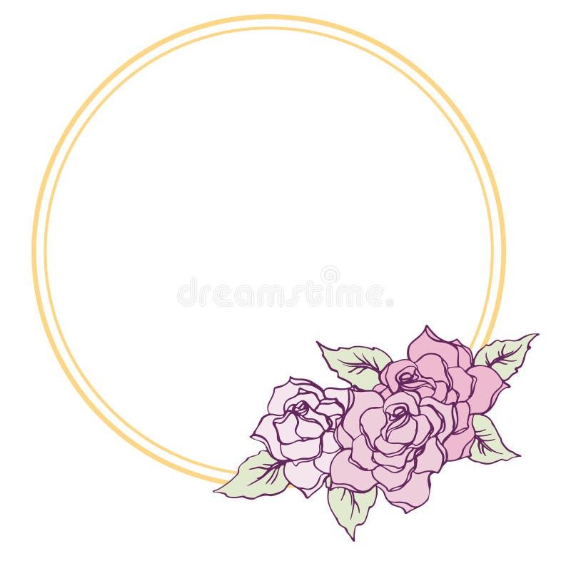 Pink Roses Round Frame Hand Drawn Vector Stock Vector - Illustration of ...