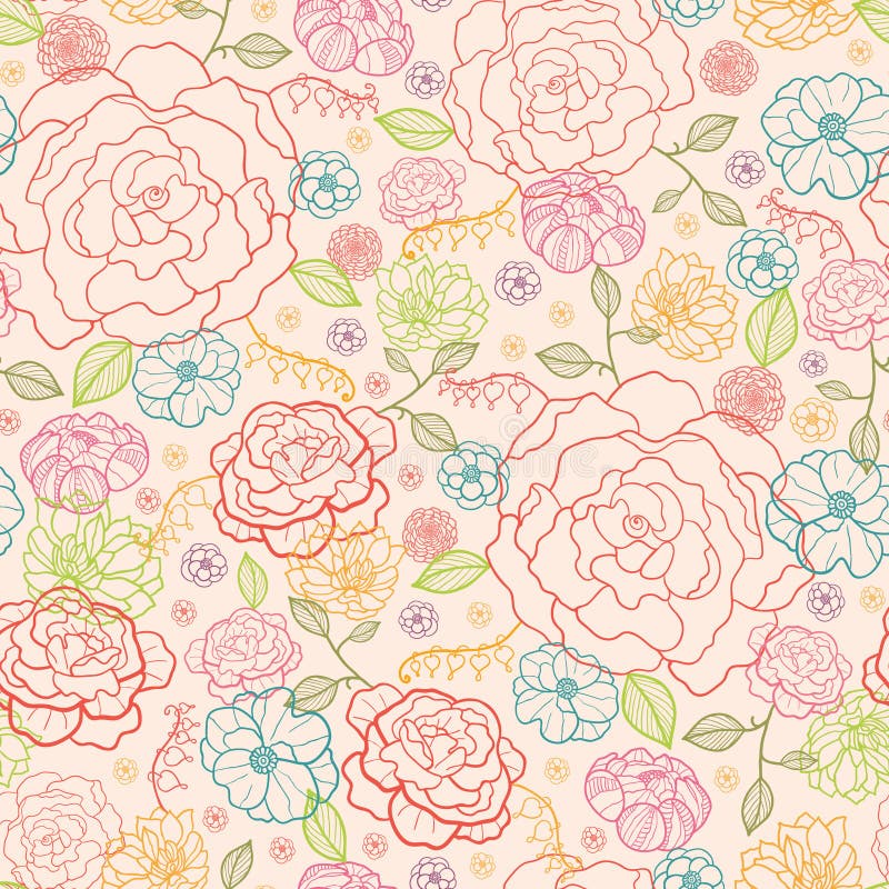 Pink Line Art Flowers Horizontal Seamless Pattern Stock Vector ...