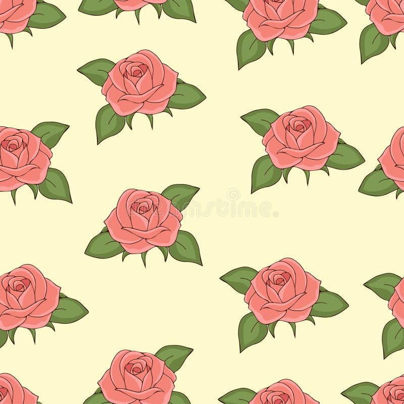 Pink Roses Seamless Pattern, Hand Drawing, Vector Illustration. Stock ...