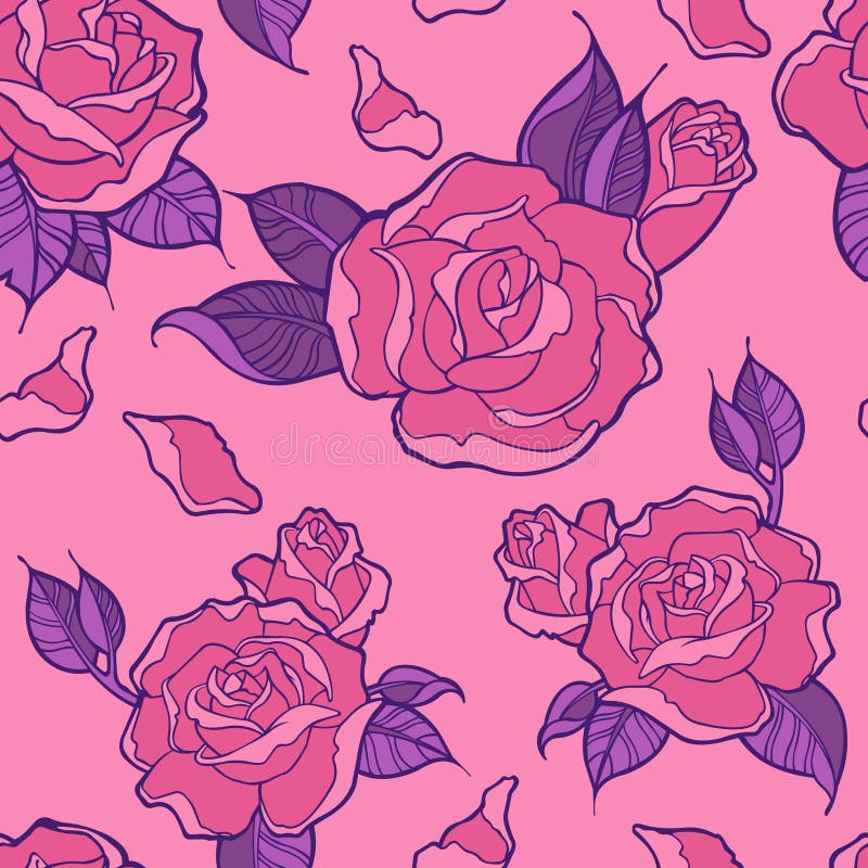 Pink Roses Seamless Pattern Tattoo Stock Illustration - Illustration of ...