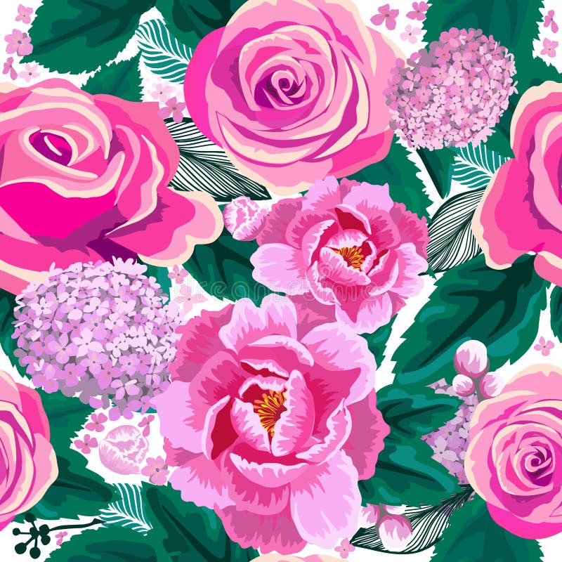 Pink Roses and Petals Seamless Pattern. Vector Illustration Stock ...