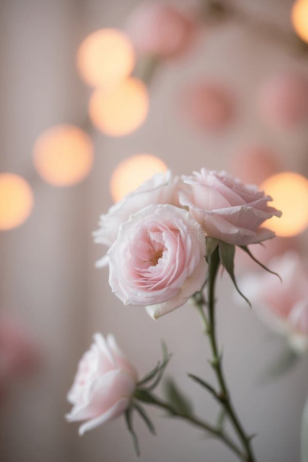 Pink Roses in Soft Focus with Blurred Lights Stock Image - Image of ...