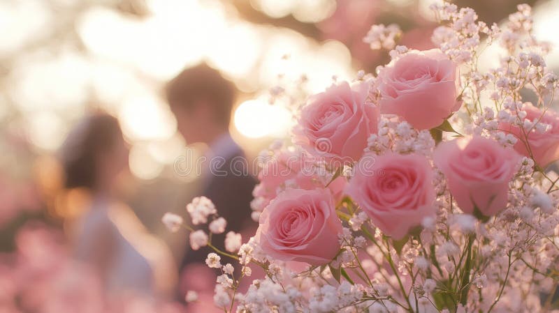 Pink Roses in Soft Focus with a Couple in the Background Stock ...
